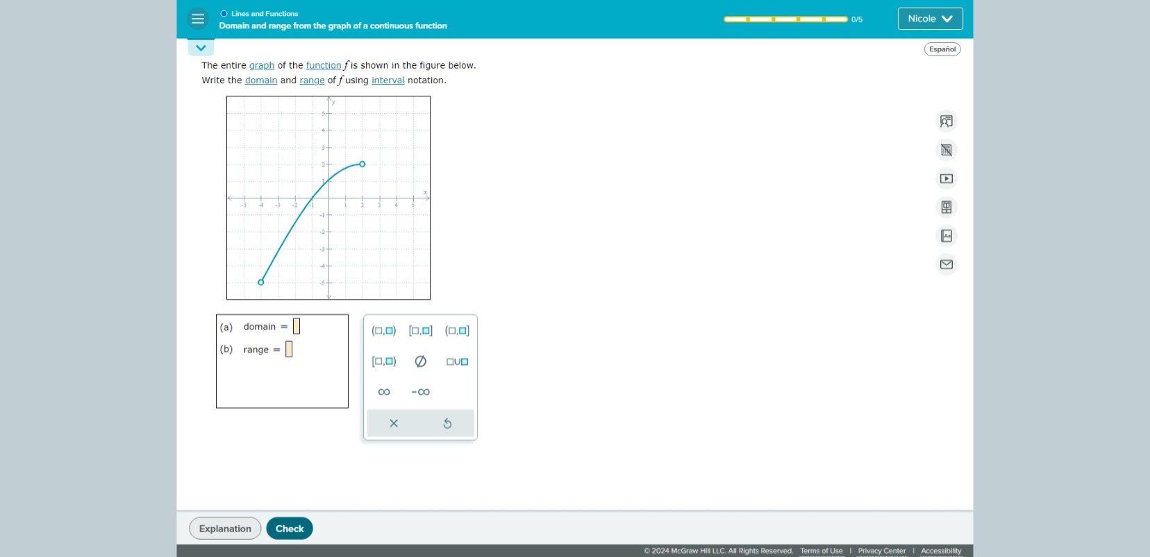 Lines and Functions Domain and range from the graph of a continuous ...
