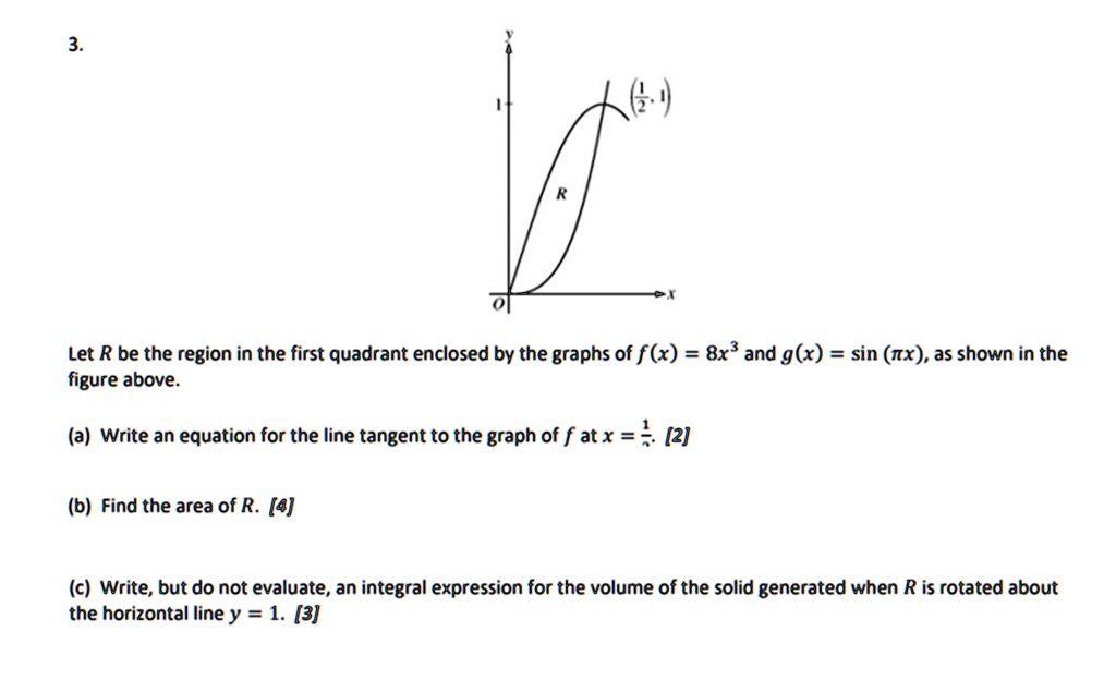 SOLVED: Let R be the region in the first quadrant enclosed by the graphs of f (x) = x3 ad g(x ...
