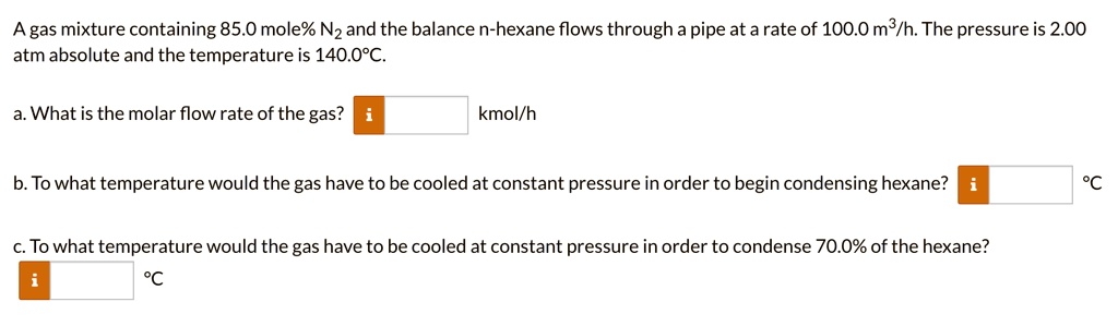 SOLVED: A gas mixture containing 85.0 mole% N2 and the balance n-hexane ...