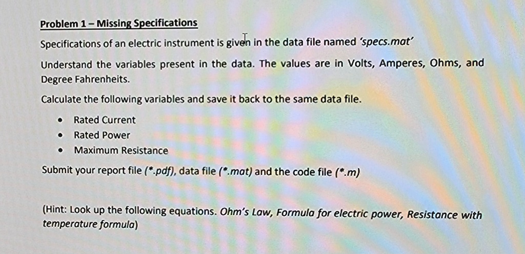 SOLVED: Problem 1 - Missing Specifications Specifications of an ...
