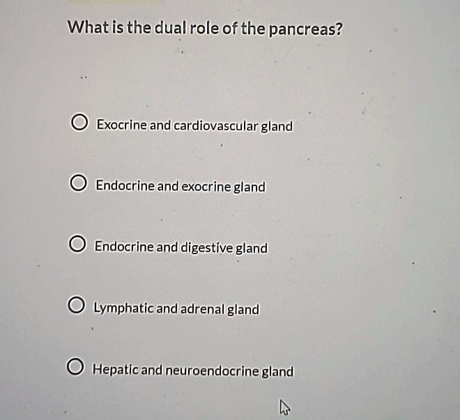 what is the dual role of the pancreas exocrine and cardiovascular gland ...