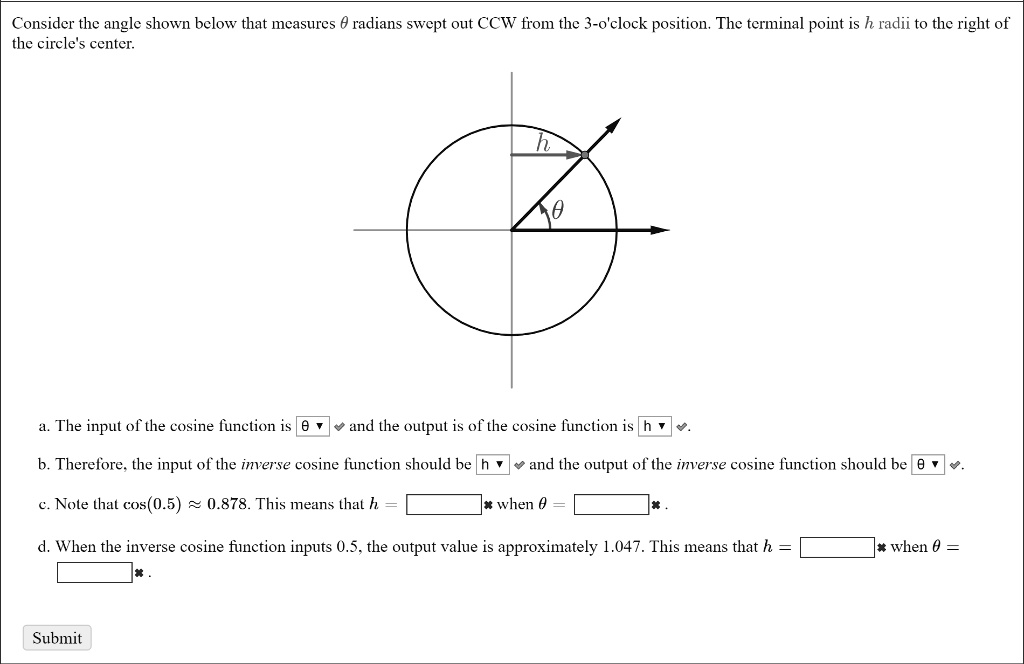 Consider the angle shown below that measures θ radians swept out CCW ...