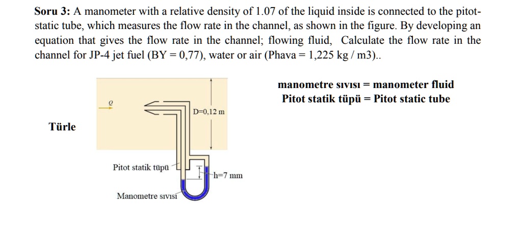 SOLVED: Soru 3: A manometer with a relative density of 1.07 of the liquid inside is connected to ...