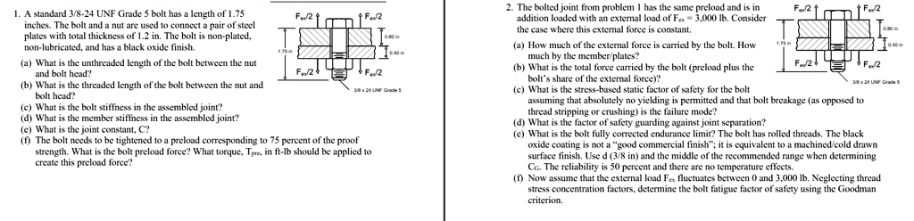 1. A standard 3/8-24 UNF Grade 5 bolt has a length of 1.75 inches. The ...