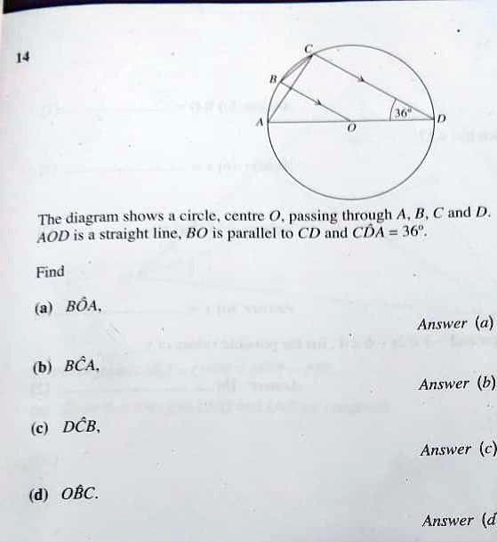 VIDEO solution: The diagram shows a circle, center O, passing through A ...