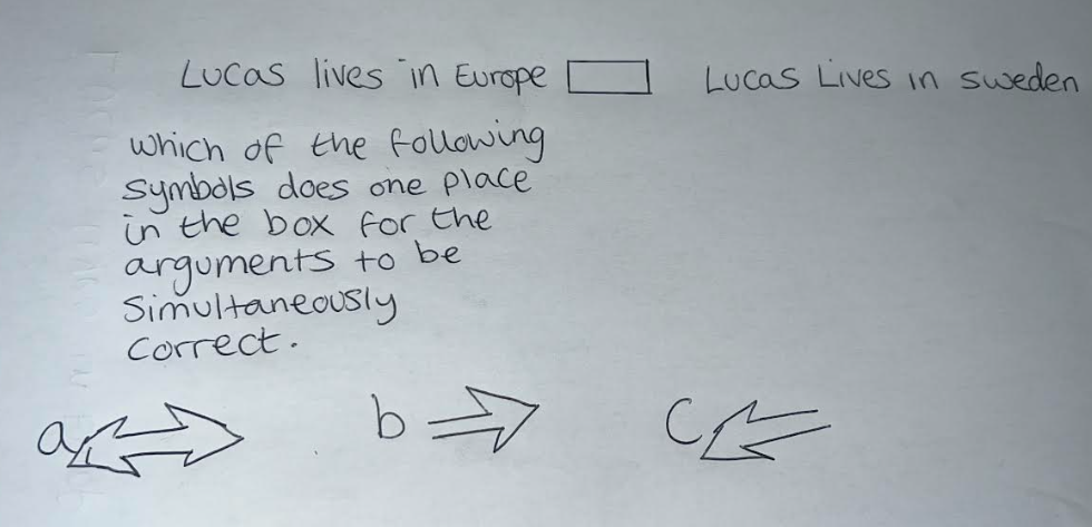 Lucas lives in Europe Lucas Lives in sweden which of the following ...