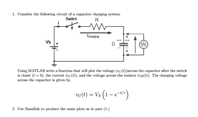 SOLVED: Consider the following circuit of a capacitor charging system. Switch Using MATLAB ...