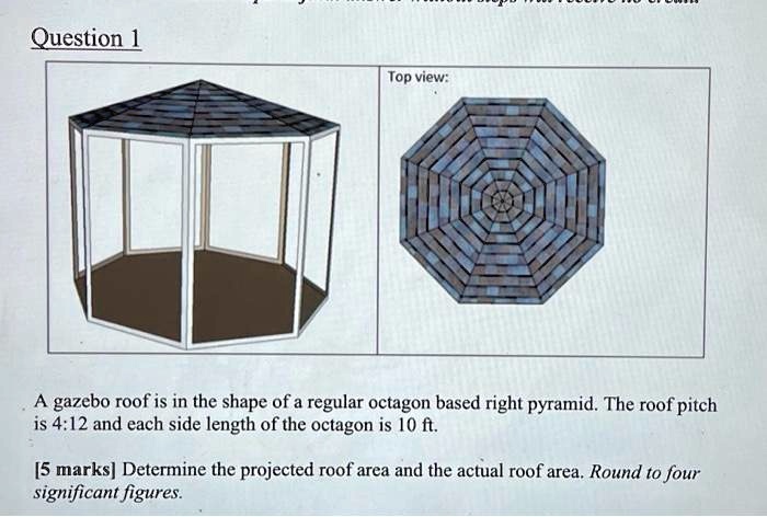 Question 1 Top view: A gazebo roof is in the shape of a regular octagon ...
