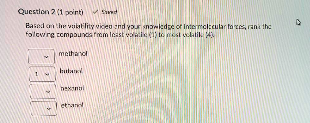 Question 2 (1 point) Saved Based on the volatility video and your ...
