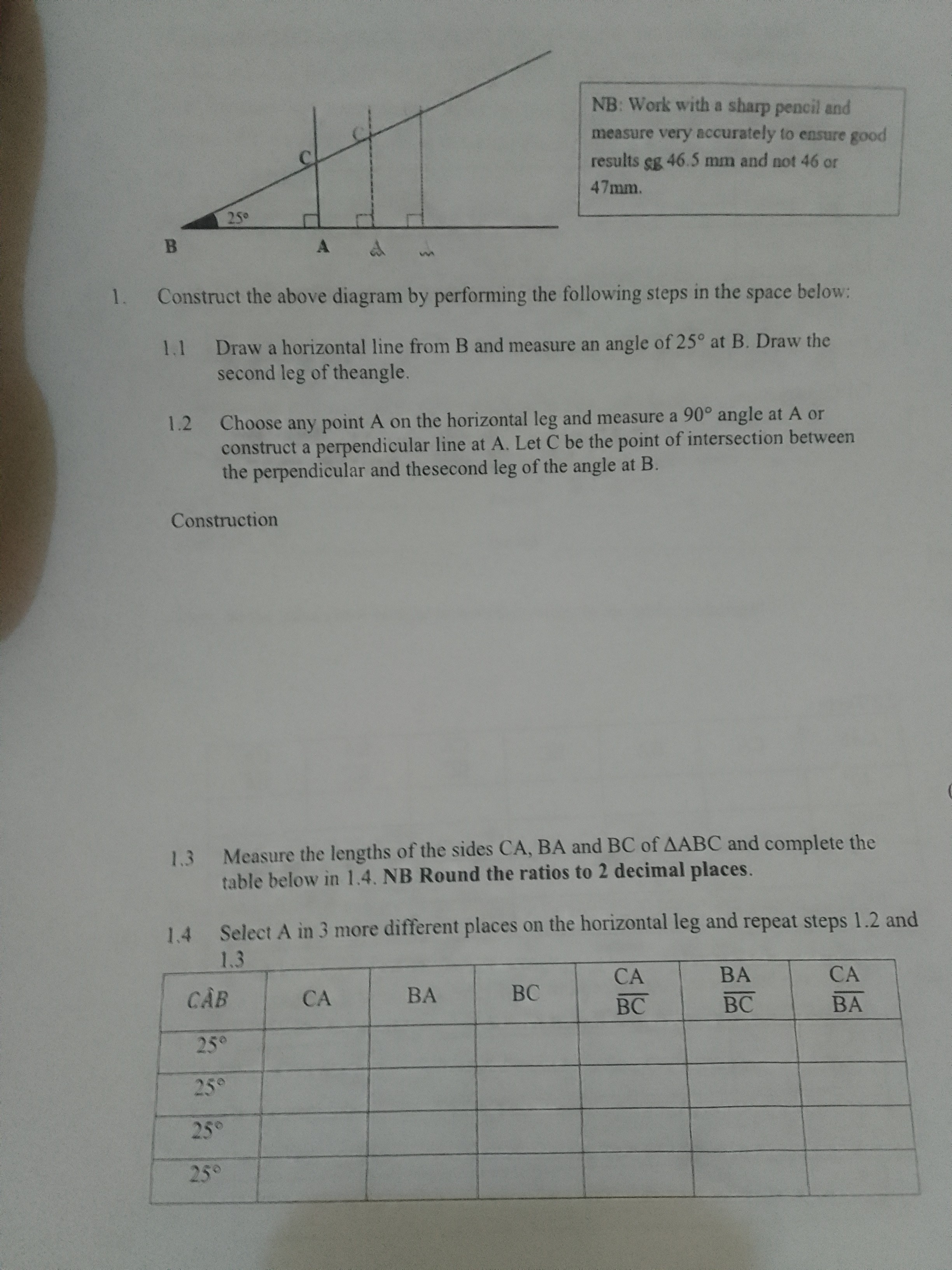 nb work with a sharp pencil and measure very accurately to ensure good results eg 465 mathrmmm ...