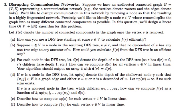 SOLVED: 3. Disrupting Communication Networks. Suppose we have an undirected connected graph G ...