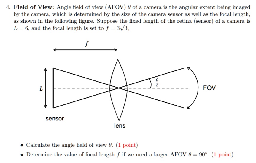 SOLVED: Field of View: The angle field of view (AFOV) of a camera is ...