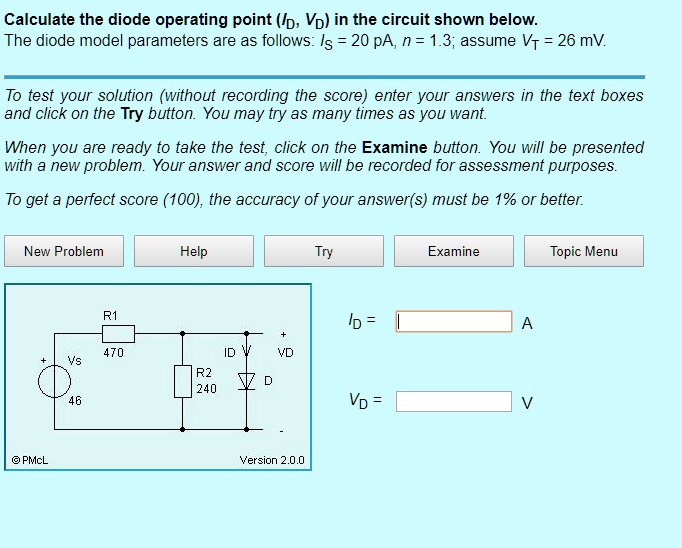 SOLVED: Calculate the diode operating point (Ip, Vp) in the circuit shown below. The diode model ...
