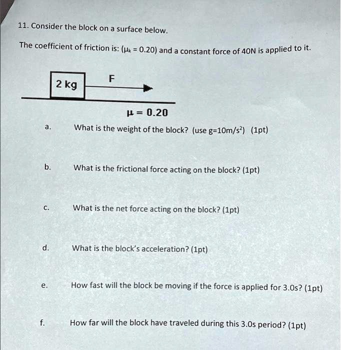 SOLVED: Consider the block on the surface below. The coefficient of friction is Î¼ = 0.20 and a ...