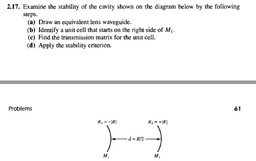 2.17. Examine the stability of the cavity shown on the diagram below by ...