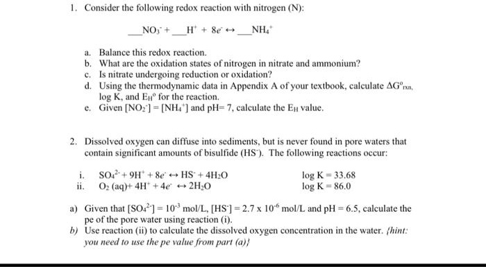 Solved Consider The Following Redox Reaction With Nitrogen N No3