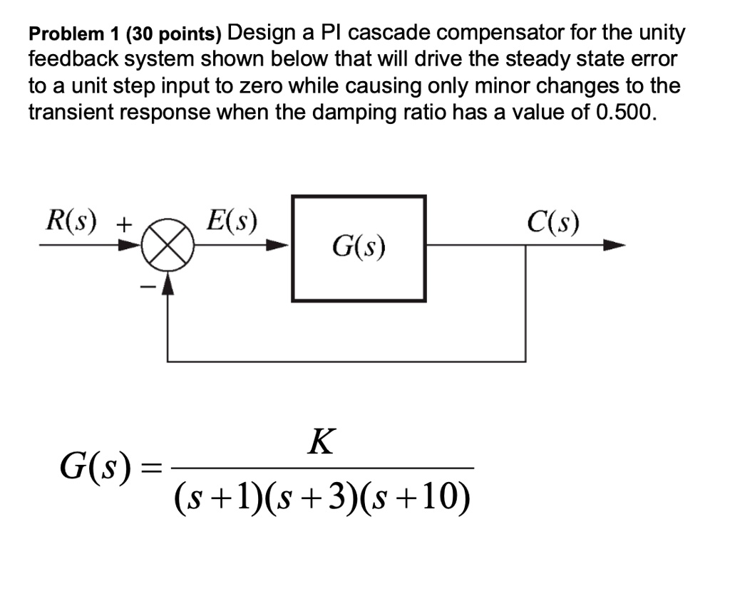 SOLVED: Problem 1 (30 points): Design a PI cascade compensator for the unity feedback system ...
