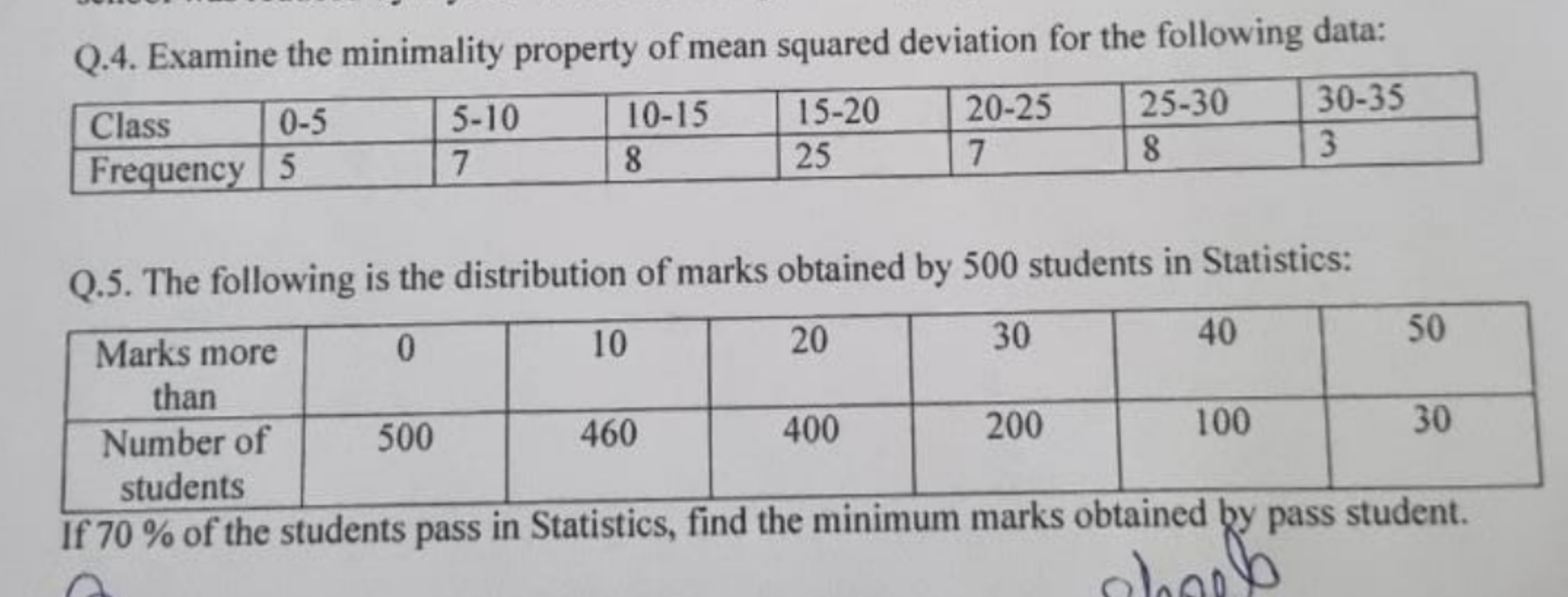 SOLVED: Q.4. Examine the minimality property of mean squared deviation ...