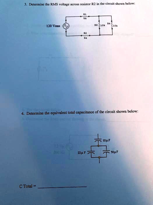 SOLVED: 3. Determine the RMS voltage across resistor R2 in the circuit shown below. R1 20Vrms 4 ...