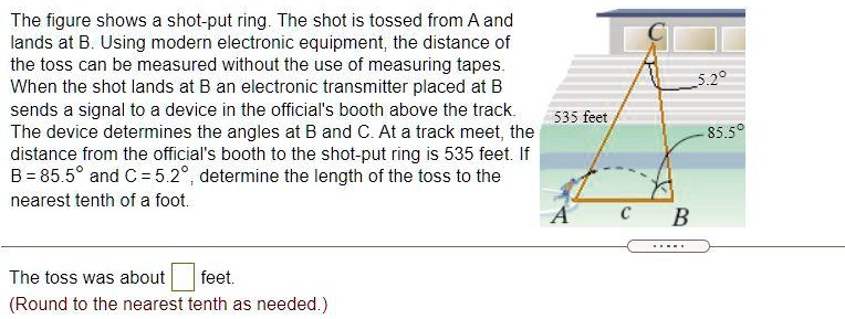 SOLVED: The figure shows shot-put ring. The shot is tossed from A and ...