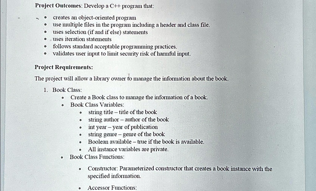 project outcomes develop a c program that creates an object oriented ...