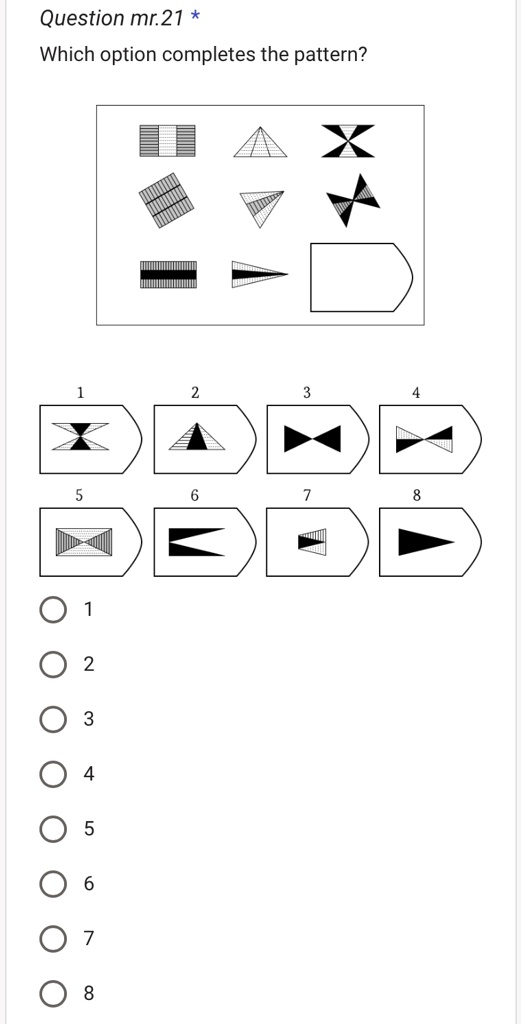 question mr21 which option completes the pattern 1 2 3 4 5 6 7 8 1 2 3 ...