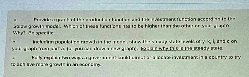 SOLVED: a. Provide a graph of the production function and the investment function according to ...