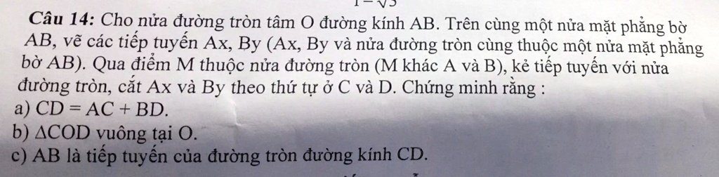 Solved Vá›i Má™t Náa đưá Ng Tròn Có Tâm O Và đưá Ng KÃnh