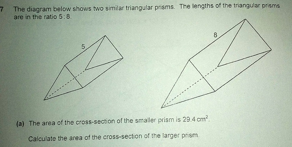 SOLVED: The diagram below shows two similar triangular prisms: The lengths of the triangular ...