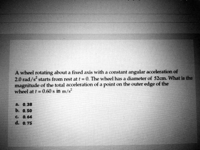 SOLVED: A wheel rotating about 4 fixed axi- with 4 constant angular acceleration o 20 rad ...