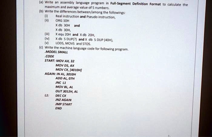 Solved A Write An Assembly Language Program In Full Segment Definition Format To Calculate The