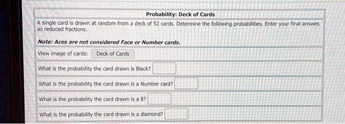Text: Probability - Deck of Cards A single card is drawn at random from ...