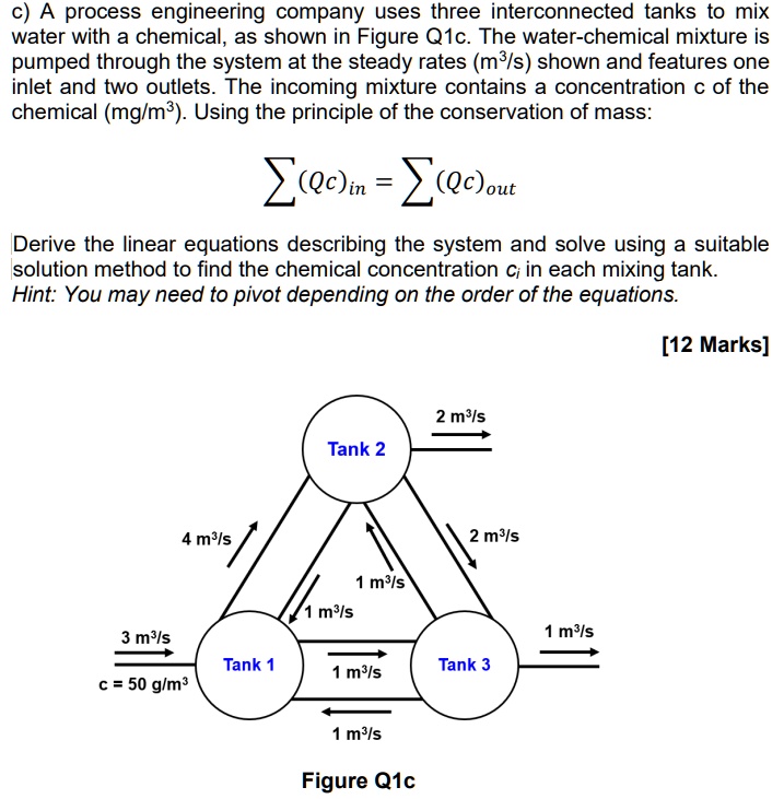 c) A process engineering company uses three interconnected tanks to mix ...