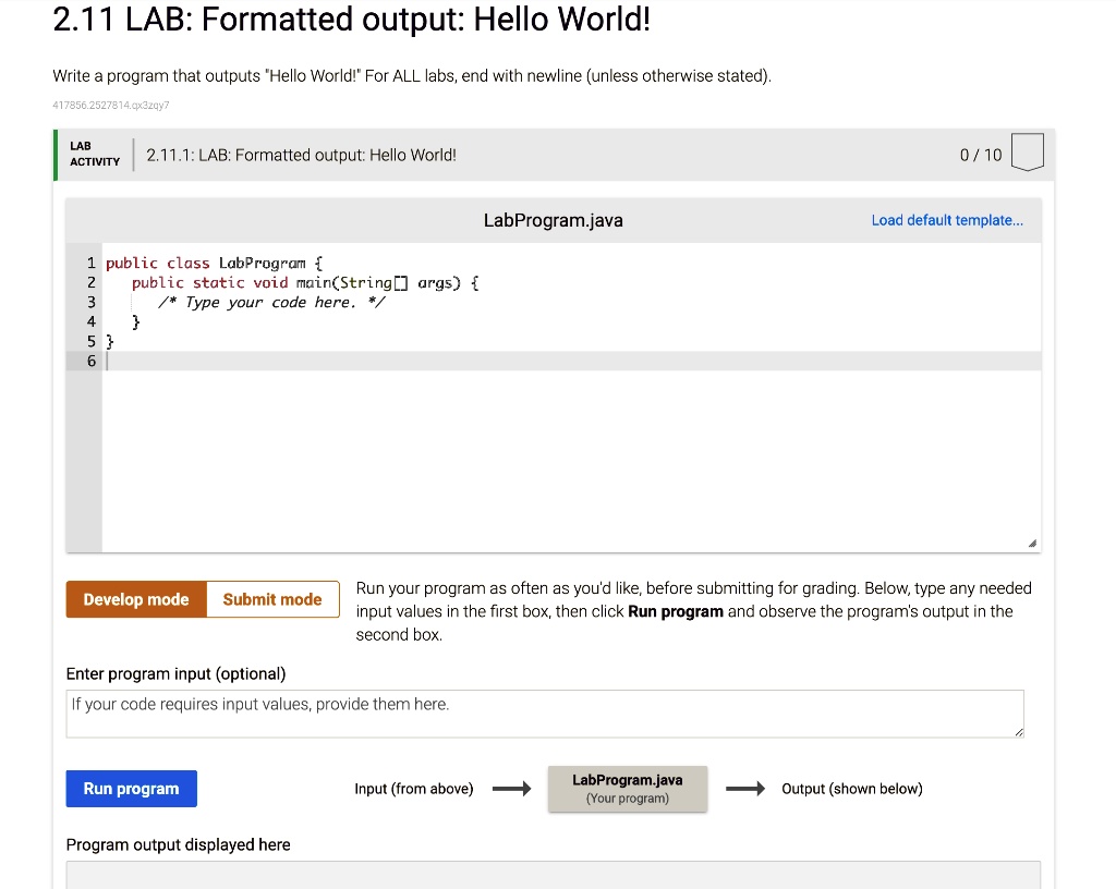 Solved 211 Lab Formatted Output Hello World Write A Program That Outputs Hello World For