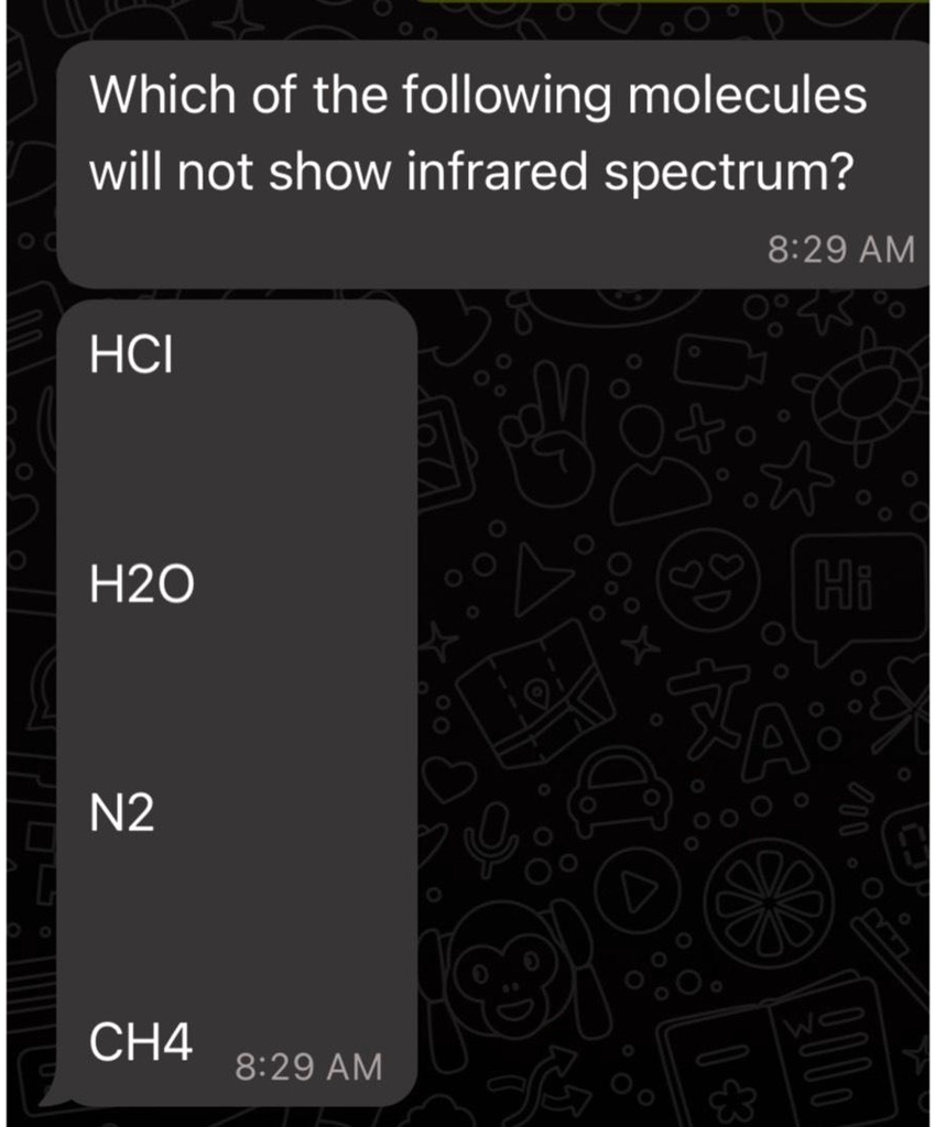 SOLVED: Which of the following molecules will not show infrared ...