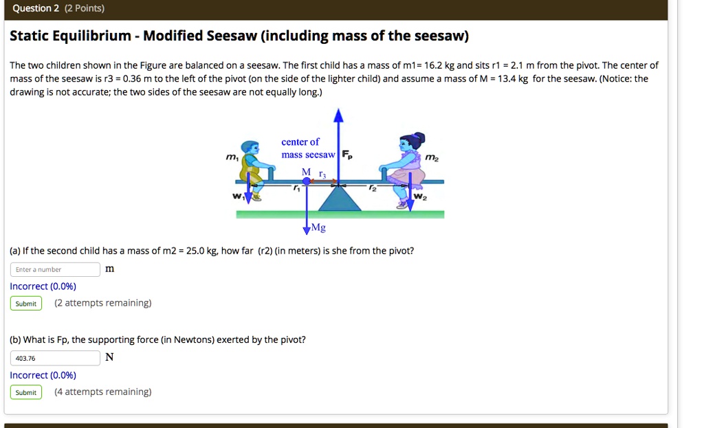 SOLVED: Question 2 (2 Points) Static Equilibrium Modified Seesaw ...