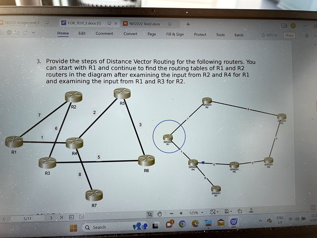 provide the steps of distance vector routing for the following routers you can start with r1 and ...