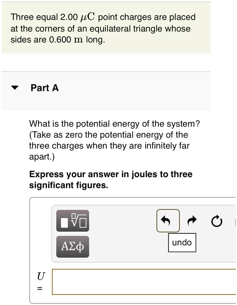 Three equal 2.00 µC point charges are placed at the corners of an ...