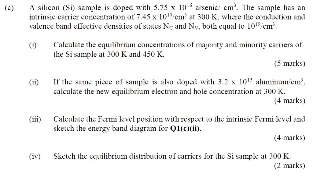 SOLVED: A silicon (Si) sample is doped with 5.75 x 10^16 arsenic/cm^3 ...