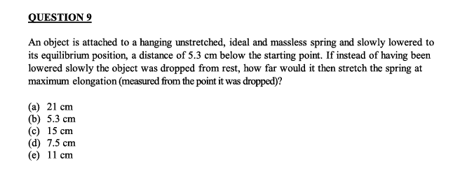 Solved Question 9 An Object Is Attached To A Hanging Unstretched Ideal And Massless Spring And