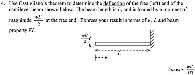4 Use Castiglianos Theorem To Determine The Deflection Of The Free Left End Of The Cantilever