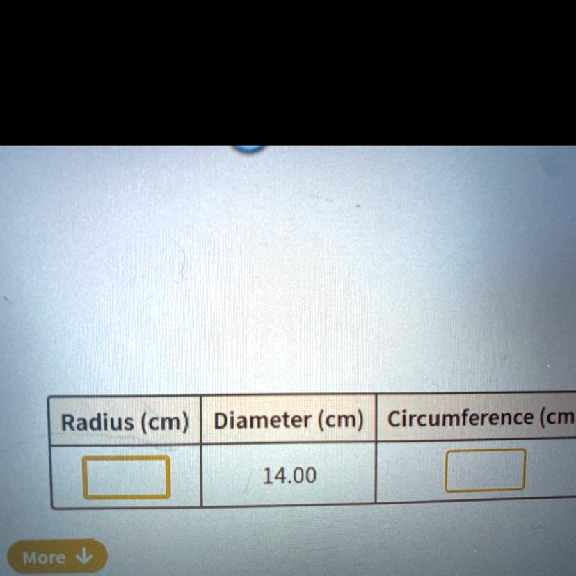 SOLVED: 'help me zearn please Radius (cm) Diameter (cm) Circumference ...