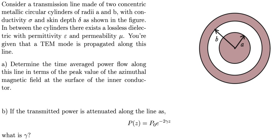 SOLVED: Consider a transmission line made of two concentric metallic ...