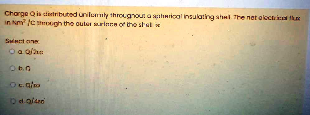 SOLVED: Charge Q is distributed uniformly throughout a spherical insulating shell. The net ...