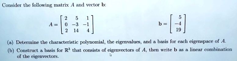 Consider the following matrix A and vector b: (a) Determine the characteristic polynomial, the ...