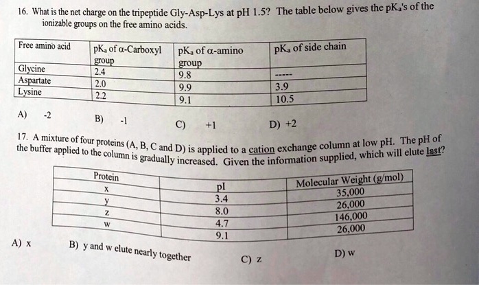 what is the net charge the tripeptide gly asp lys at ph 15 the table ...