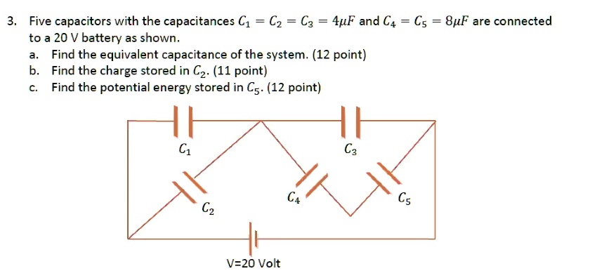 five capacitors with the capacitances c1 c2 c3 4uf and c4 c5 8uf are ...