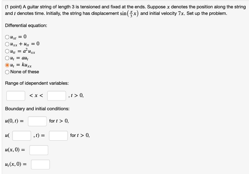 SOLVED: A guitar string of length 3 is tensioned and fixed at the ends ...