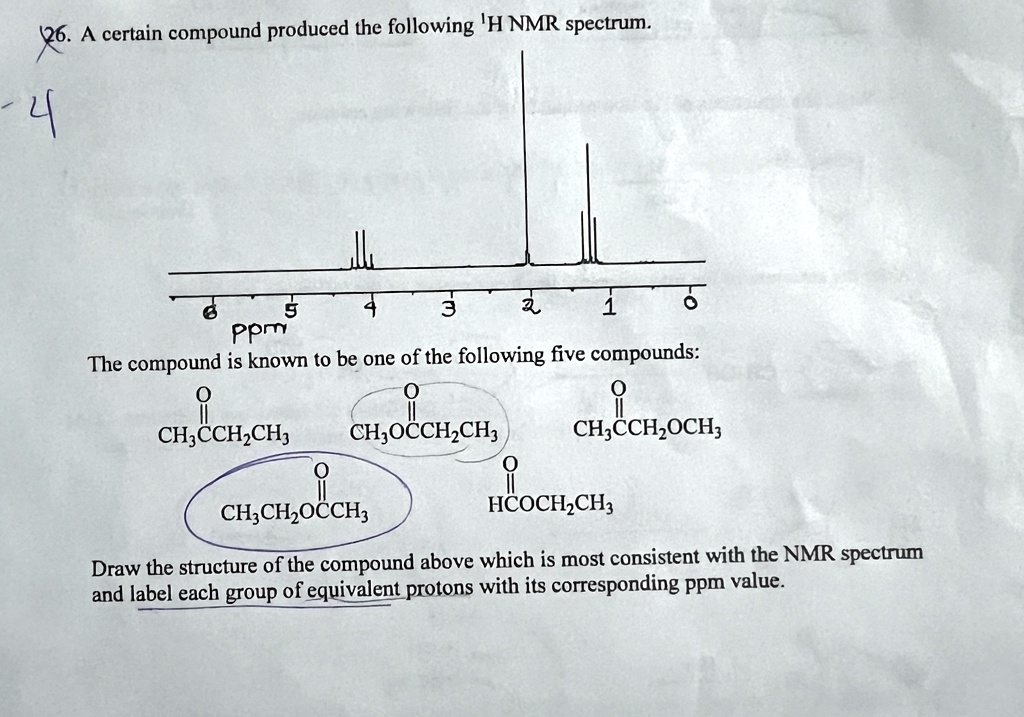 26. A certain compound produced the following 'H NMR spectrum. ppm The compound is known to be ...
