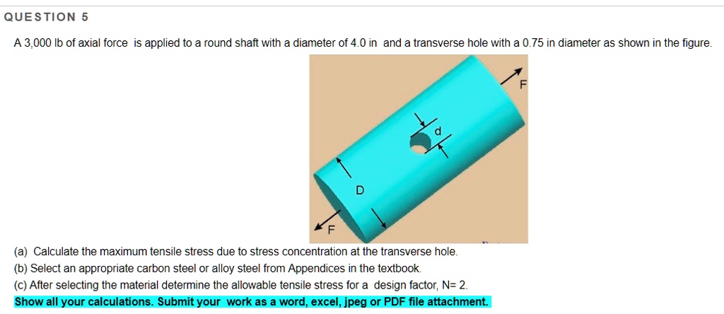 SOLVED: A 3,000 lb of axial force is applied to a round shaft with a ...